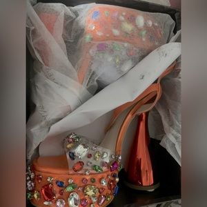 AKIRA | Shoes | Rhinestone Metallic Heels | Poshmark